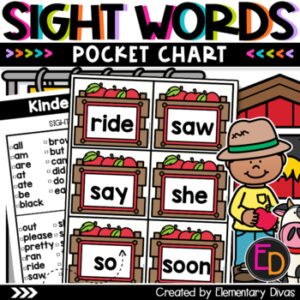 Back to School Kindergarten Pocket Chart Sight Words | Apples | Made By ...