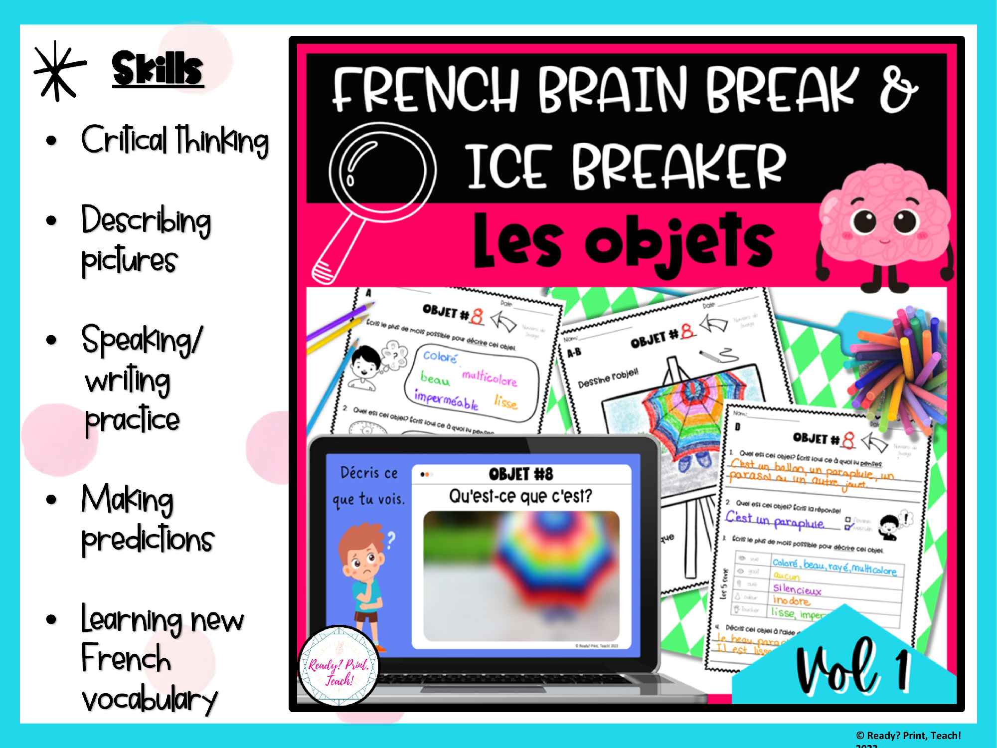 French Ice breaker Brain break Vocabulary Guess picture game Sentence ...