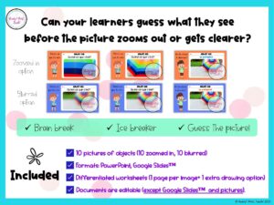 French Ice breaker Brain break Vocabulary Guess picture game Sentence ...