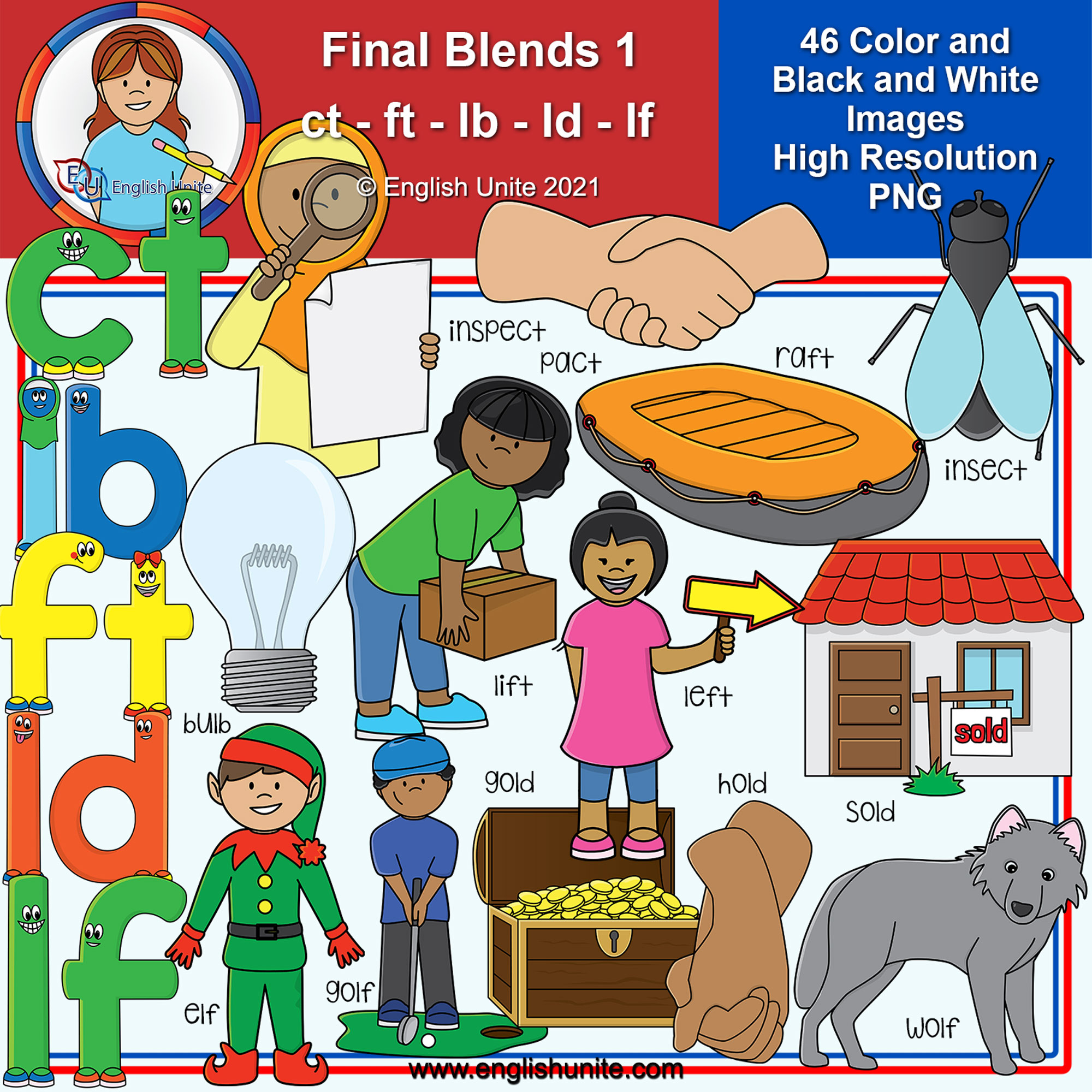 Clip Art - Final Blends 1 (ct/ft/lb/ld/lf) | Made By Teachers