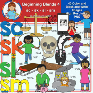 Clip Art - Beginning Blends 4 (sc/sk/sl/sm) | Made By Teachers