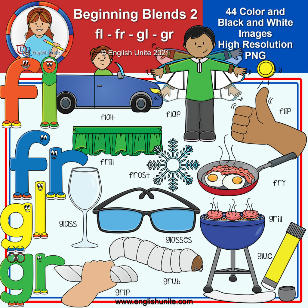 Clip Art - Beginning Blends 2 (fl/fr/gl/gr) | Made By Teachers