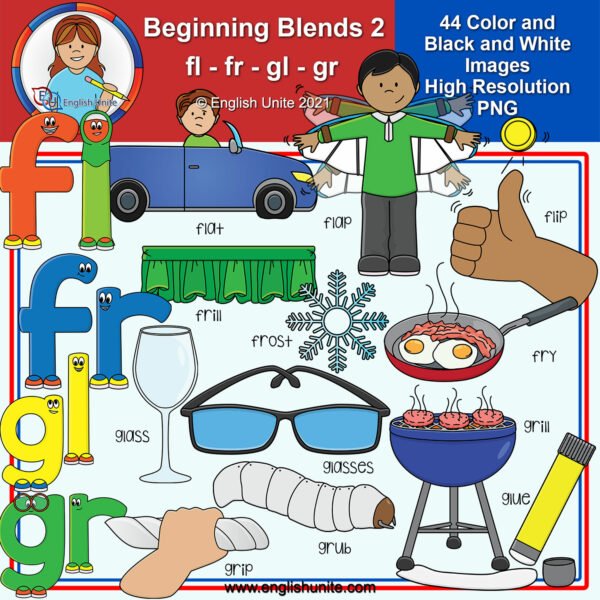 Clip Art - Beginning Blends 2 (fl/fr/gl/gr) | Made By Teachers
