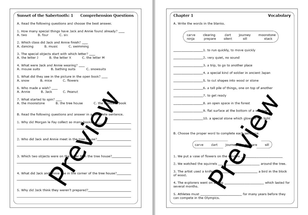 Magic Tree House "Sunset of the Sabertooth" worksheets | Made By Teachers