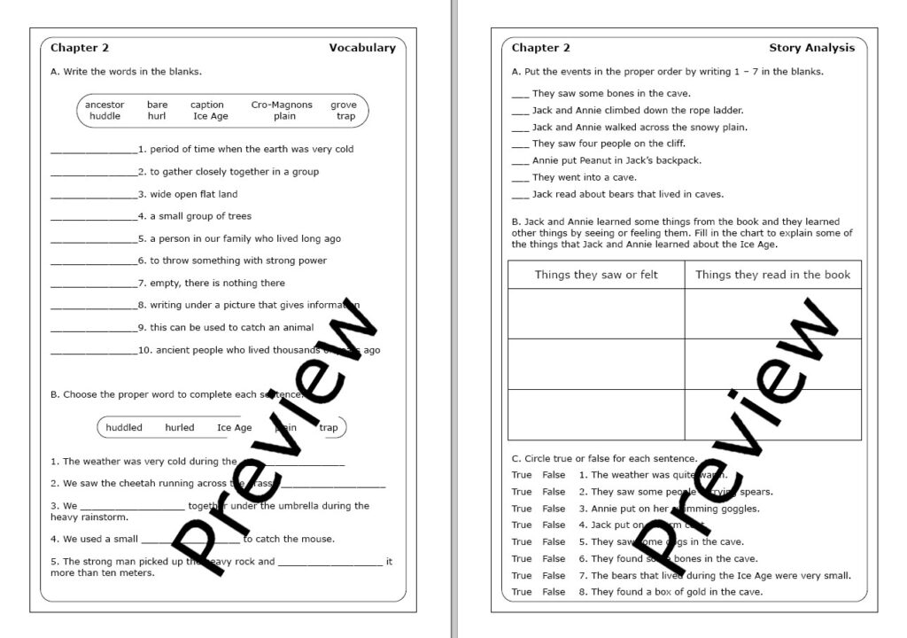 Magic Tree House "Sunset of the Sabertooth" worksheets | Made By Teachers