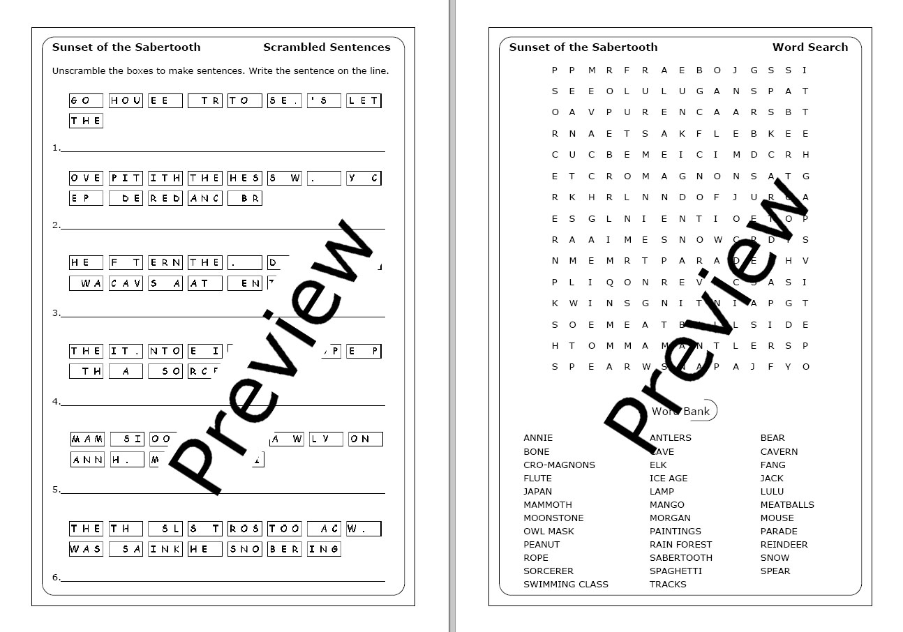 Magic Tree House "Sunset of the Sabertooth" worksheets | Made By Teachers