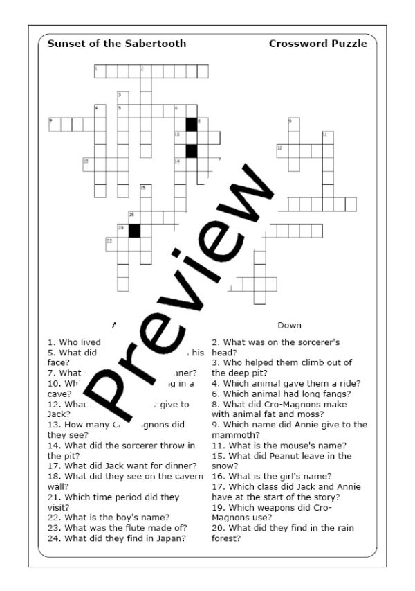 Magic Tree House "Sunset of the Sabertooth" worksheets | Made By Teachers