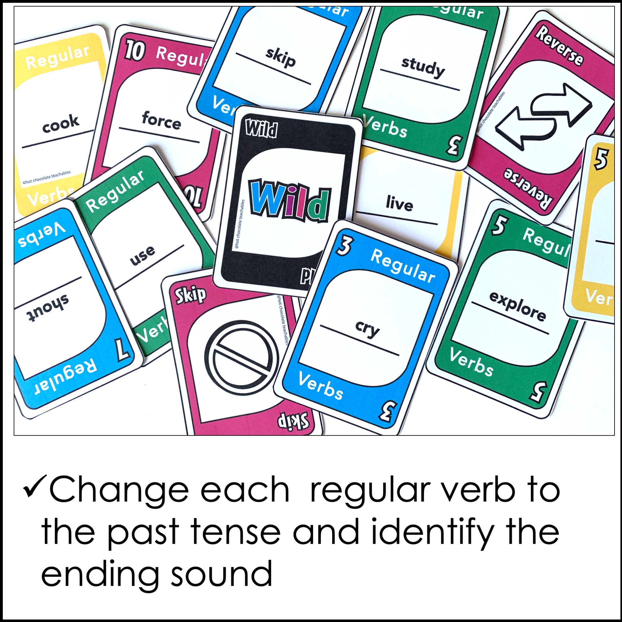 Regular Past Tense Verb Card Game - Ending Pronunciations -t -d -id ...
