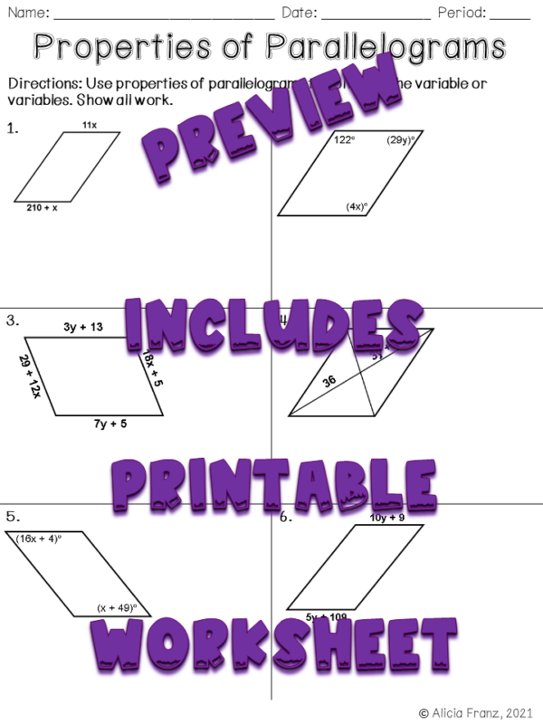 Parallelogram Properties Activity Digital Pixel Art Mystery Puzzle ...