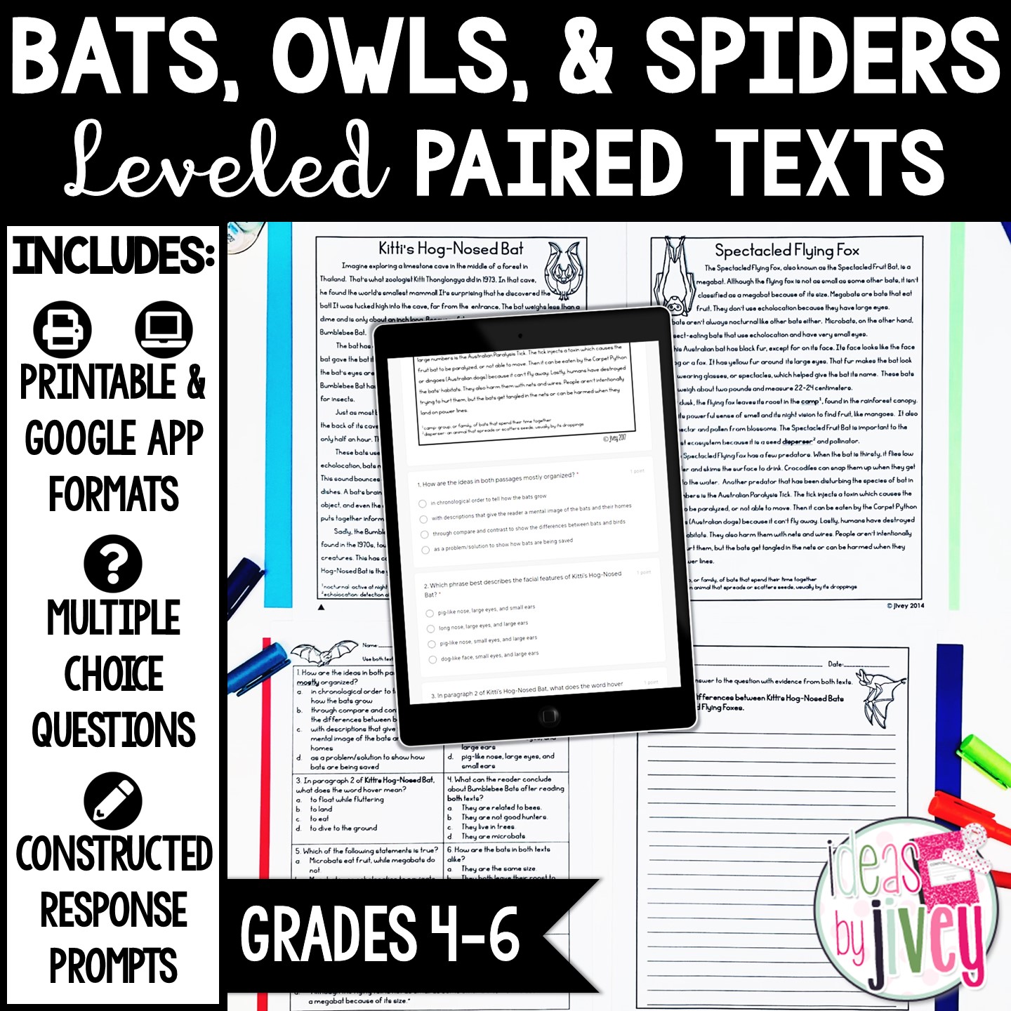 Paired Texts [Print & Digital]: Bats, Owls, & Spiders for Grades 4-6 ...