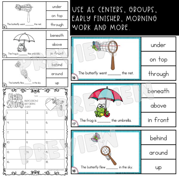 Spring Preposition Clip Cards Task Cards Spring Positional Words | Made ...