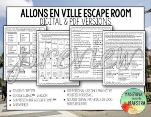Nous Allons en Ville French Escape Room for city and places vocabulary ...