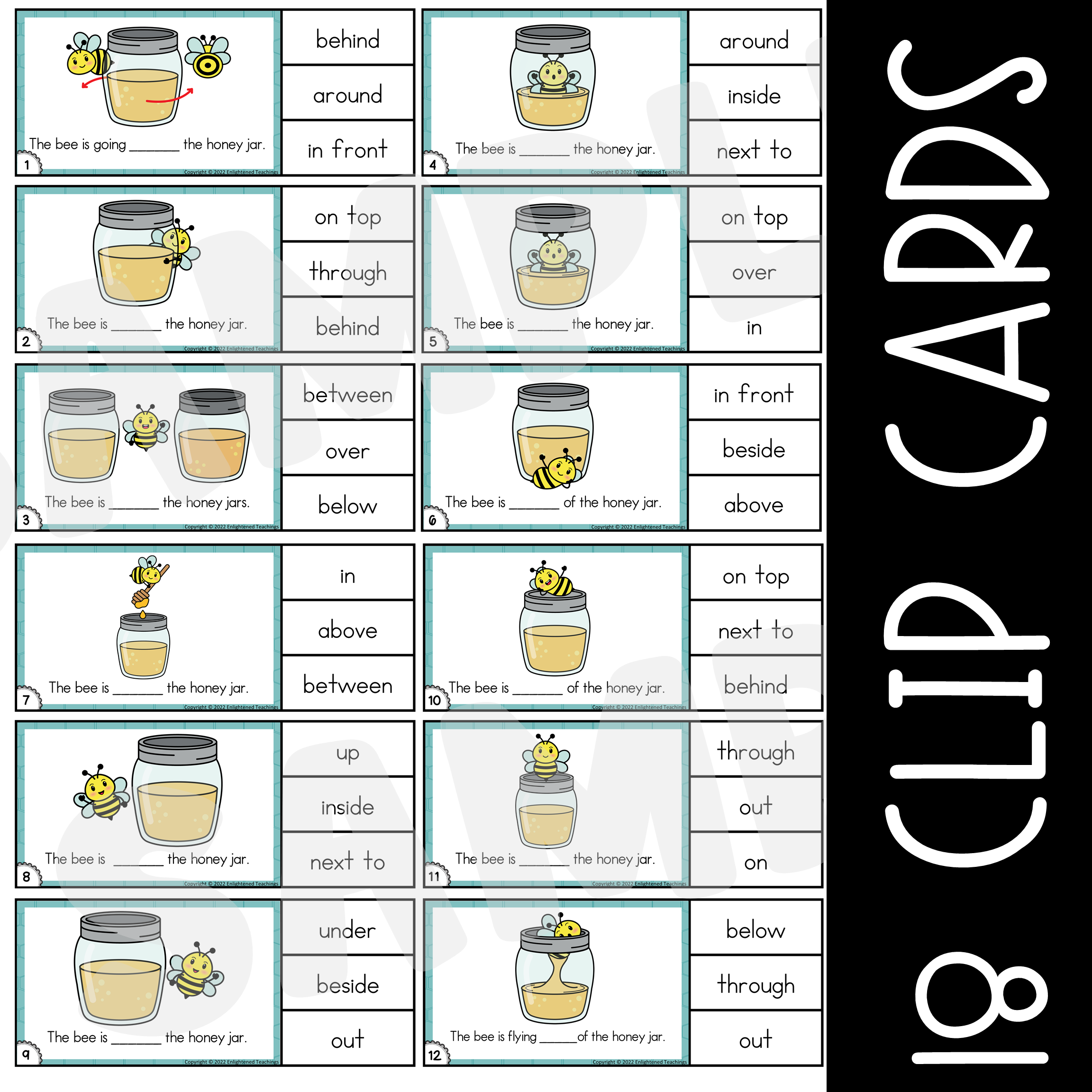 Spring Preposition Clip Cards Task Cards Positional Words Bee & Honey ...