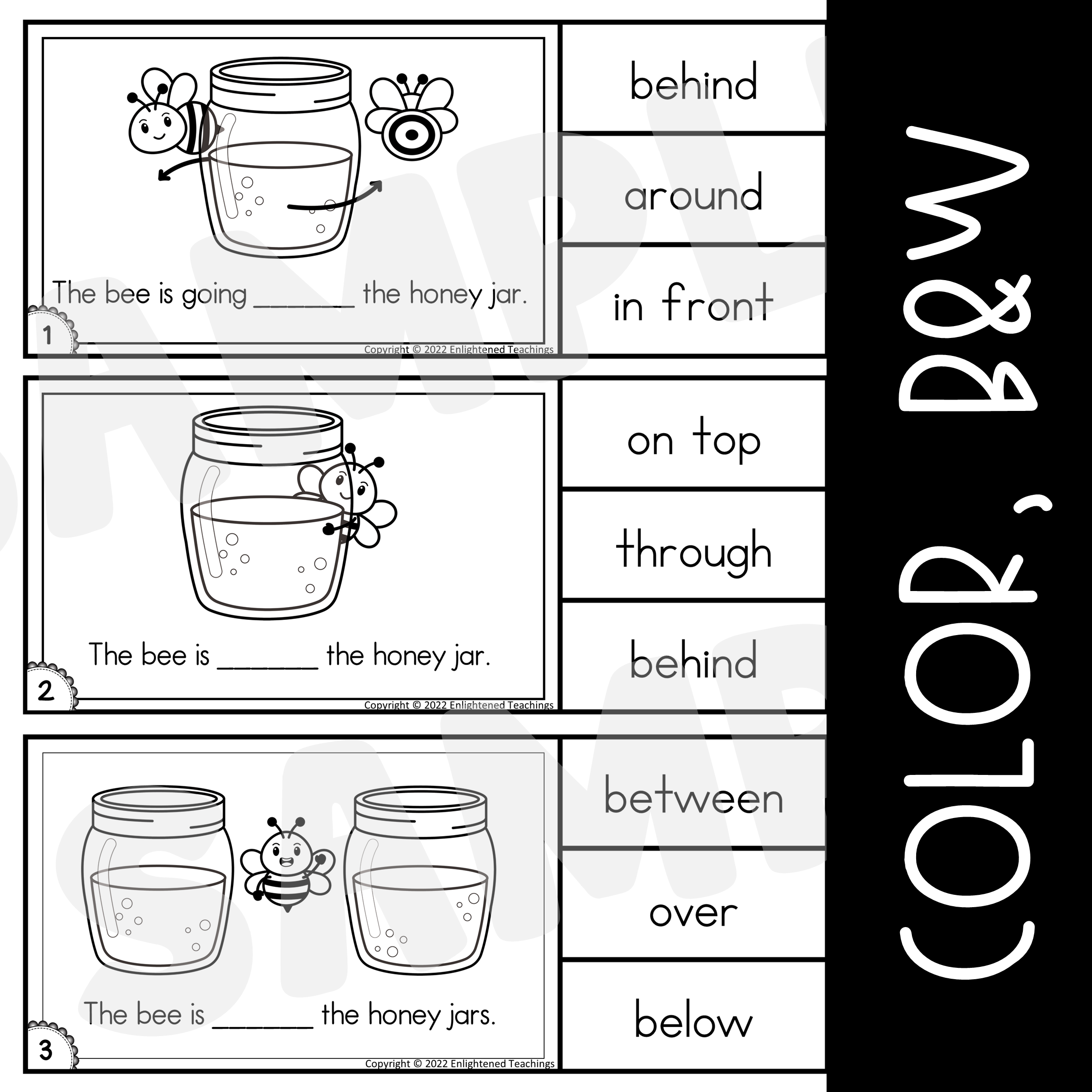 Spring Preposition Clip Cards Task Cards Positional Words Bee & Honey ...