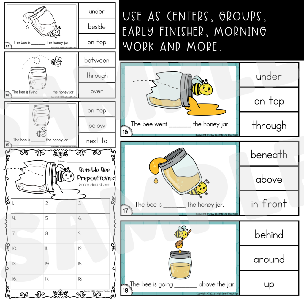 Spring Preposition Clip Cards Task Cards Positional Words Bee & Honey ...