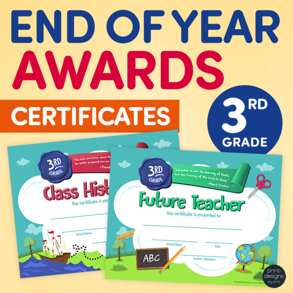 End of the Year THIRD GRADE Student Superlative Awards Certificates ...