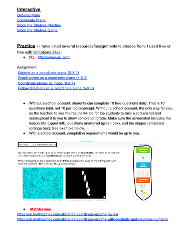 Complete Online Distance Learning 6th Math Coordinate Plane 6.A.1.1 ...
