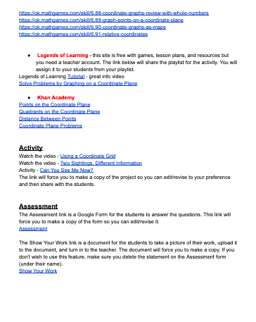 Complete Online Distance Learning 6th Math Coordinate Plane 6.A.1.1 ...