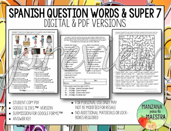 Spanish Question Words Super 7 Escape Room digital and printable | Made ...