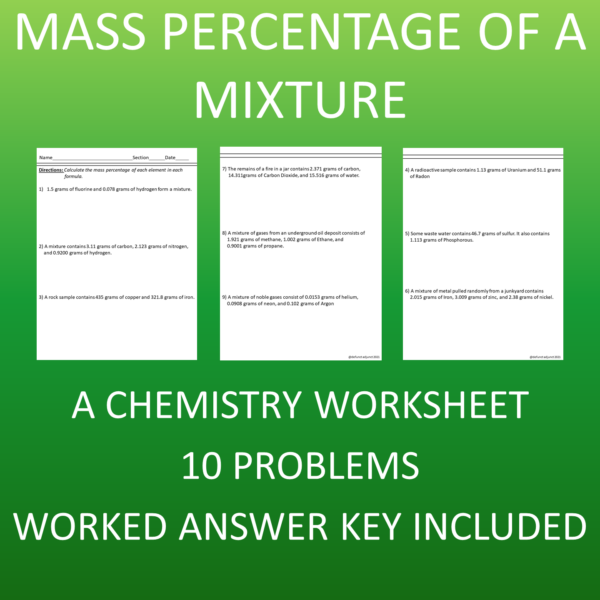 Mass Percentage of a Mixture Chemistry Worksheet | Made By Teachers