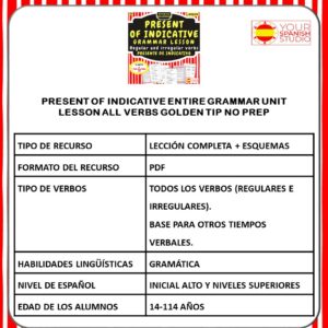 Spanish Present tense indicative Grammar unit lesson All verbs Print No ...