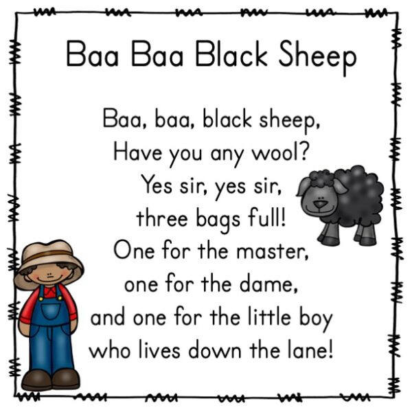 Pocket Chart Poem Baa Baa Black Sheep Nursery Rhyme | Made By Teachers