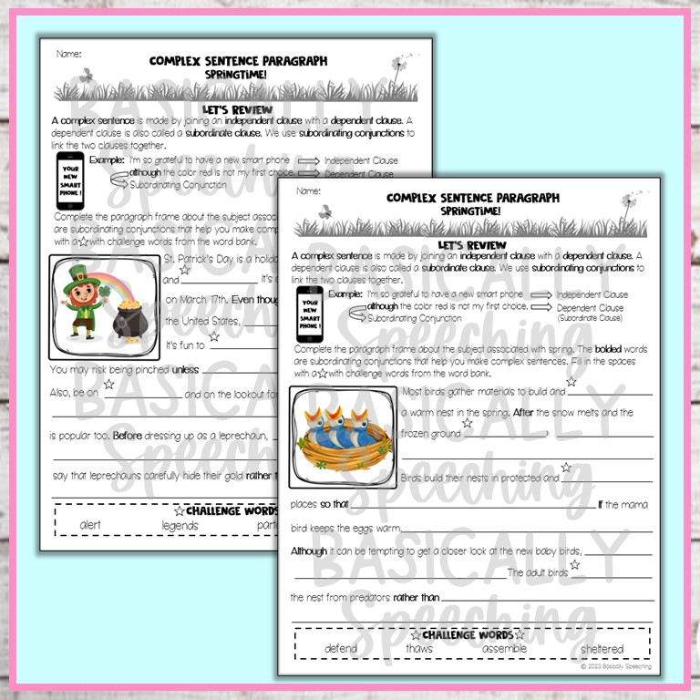 Writing Complex Sentences With Subordinating Conjunctions, Paragraph ...