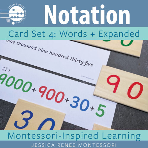 Montessori Math Place Value Notation Cards Set 4: Words and Expanded ...
