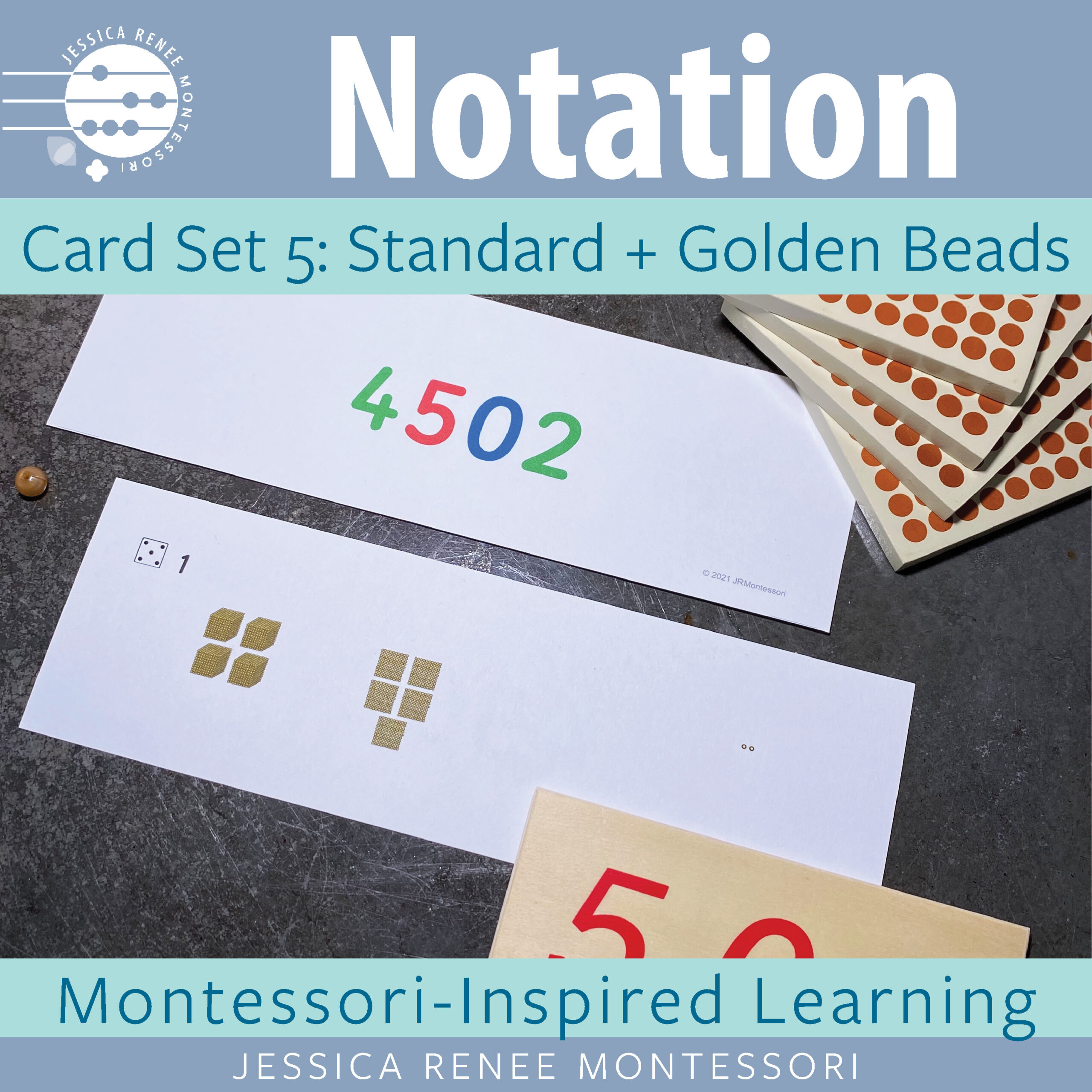 Montessori Math Place Value Notation Cards Set 5: Standard and Golden ...
