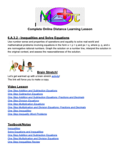 Complete Online Distance Learning 6th Math Inequalities & Solve ...