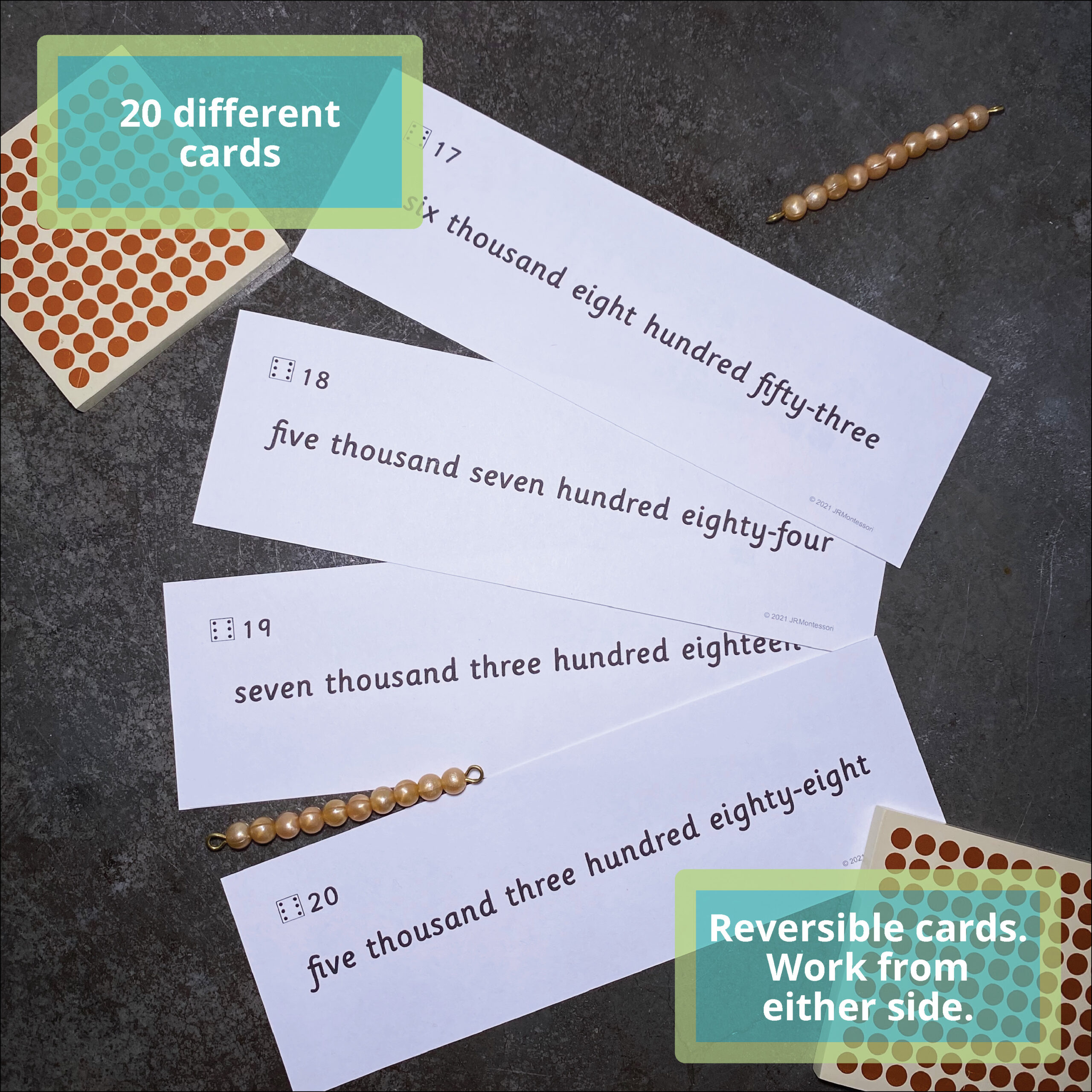 Montessori Math Place Value Notation Cards Set 6: Words and Golden ...