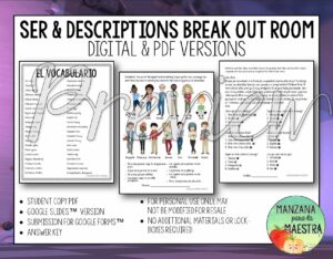 Ser and descriptions Spanish Escape Room printable and digital | Made ...