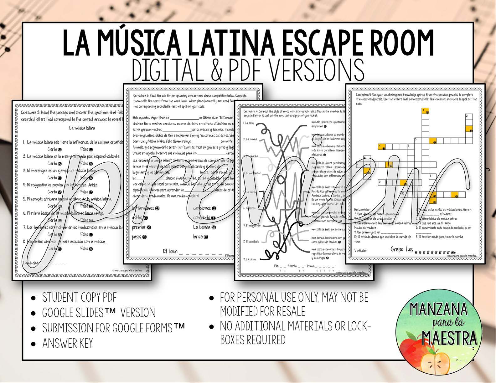 La Música Spanish escape room | Made By Teachers