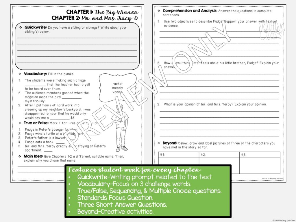 Tales of a Fourth Grade Nothing Novel Study | Comprehension and ...