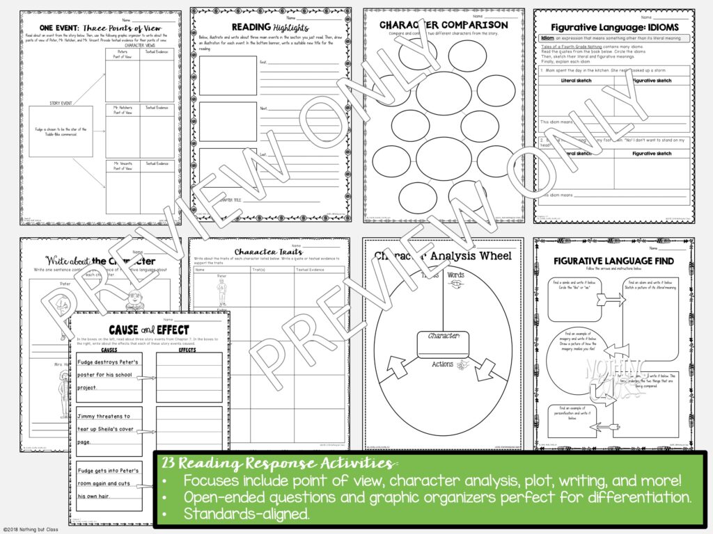 Tales of a Fourth Grade Nothing Novel Study | Comprehension and ...