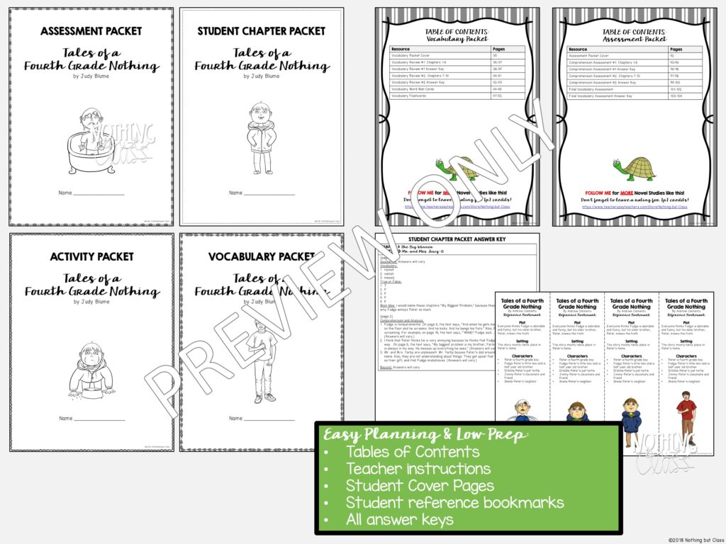 Tales of a Fourth Grade Nothing Novel Study | Comprehension and ...