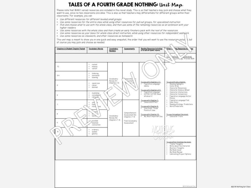 Tales of a Fourth Grade Nothing Novel Study | Comprehension and ...