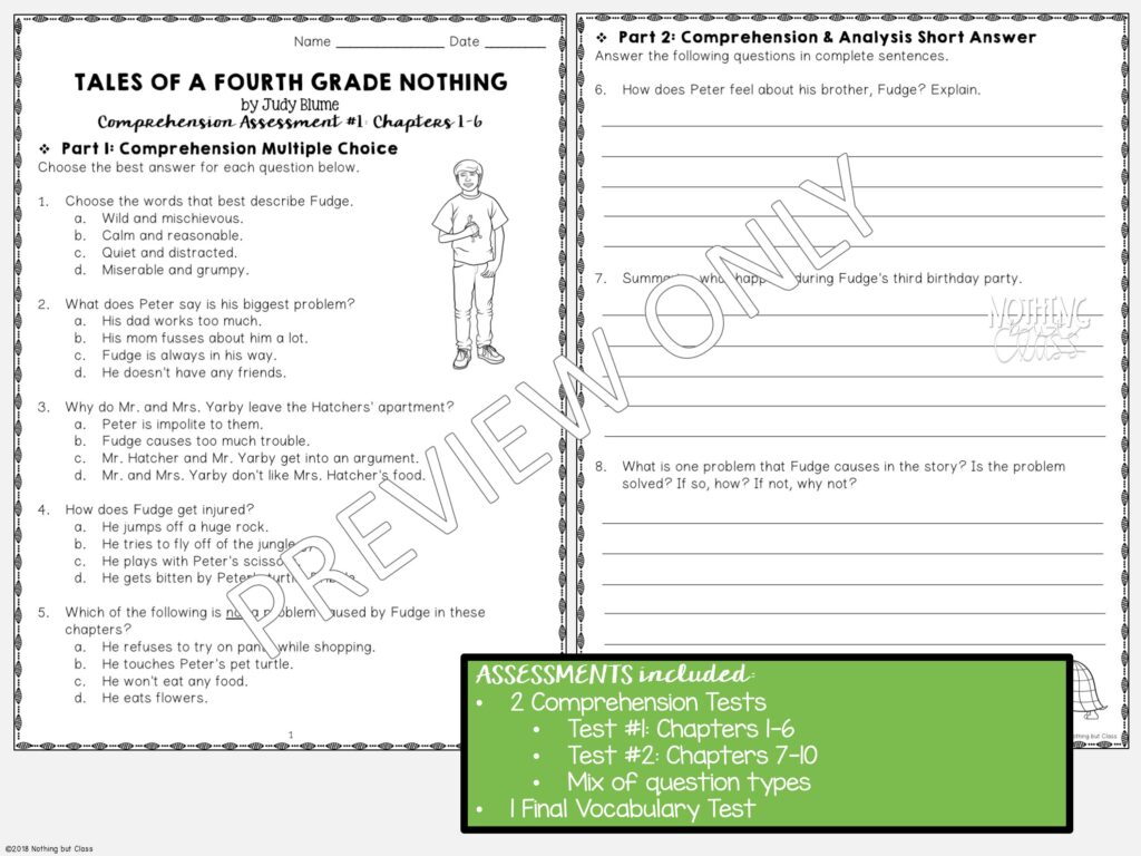 Tales of a Fourth Grade Nothing Novel Study | Comprehension and ...