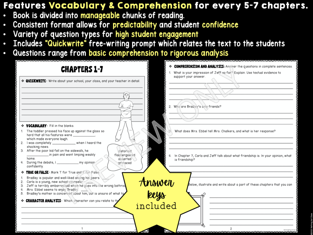 There's a Boy in the Girls' Bathroom Novel Study | Comprehension with ...