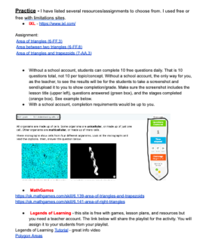 Complete Online Distance Learning 6th Math Area of Triangles 6.GM.1.2 ...