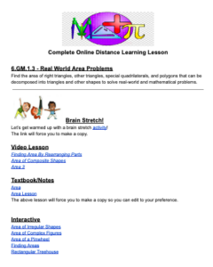 Complete Online Distance Learning 6th Math Real World Area Problems 6 ...