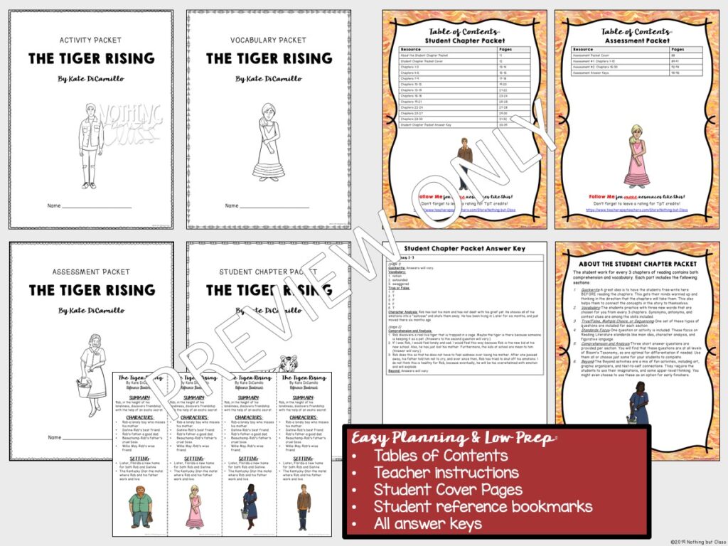 The Tiger Rising Novel Study Unit | Comprehension with Activities and ...