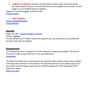 Complete Online Distance Learning 6th Math Real World Area Problems 6 ...