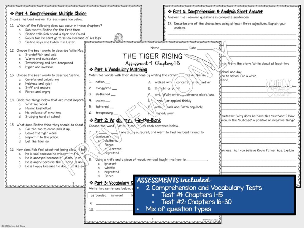 The Tiger Rising Novel Study Unit | Comprehension with Activities and ...
