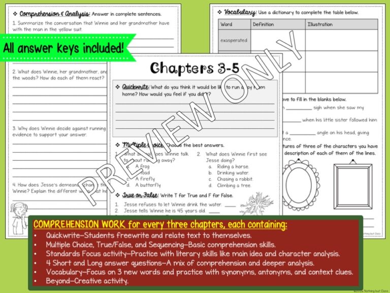 Tuck Everlasting Novel Study Unit | Comprehension with Activities and ...