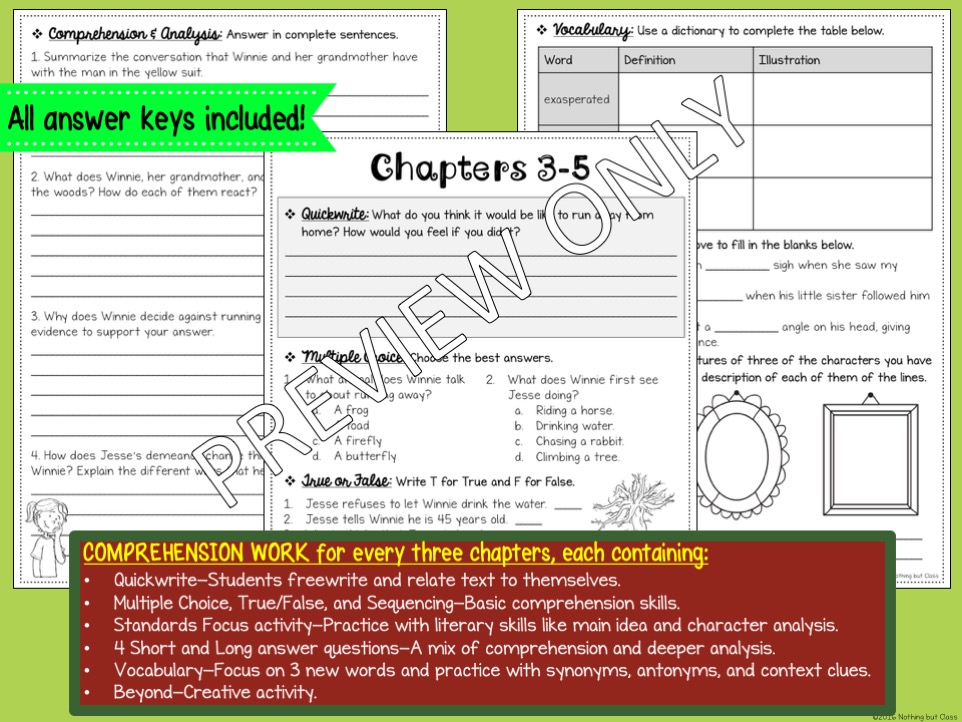 Tuck Everlasting Novel Study Unit | Comprehension with Activities and ...