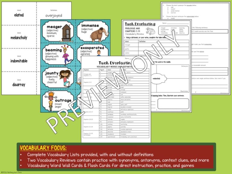 Tuck Everlasting Novel Study Unit | Comprehension with Activities and ...