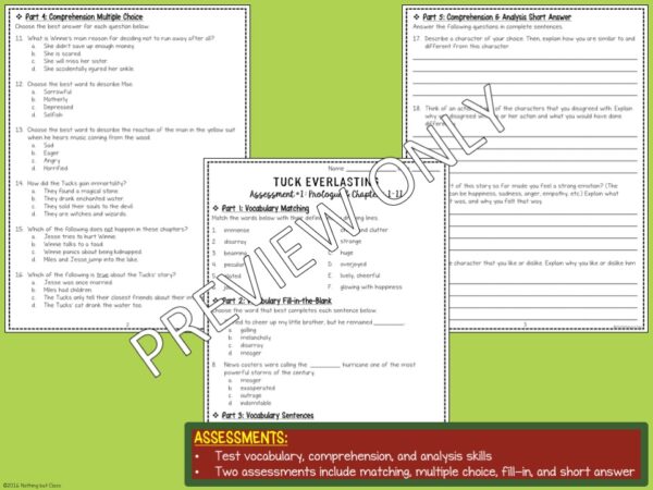 Tuck Everlasting Novel Study Unit | Comprehension with Activities and ...