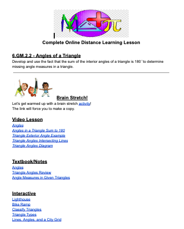 Complete Online Distance Learning 6th Math Angles of a Triangle 6.GM.2. ...