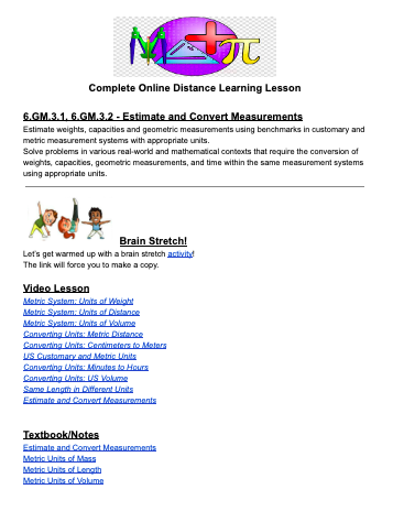 Complete Online Distance Learning 6th Estimate/Convert Measurement 6.GM ...